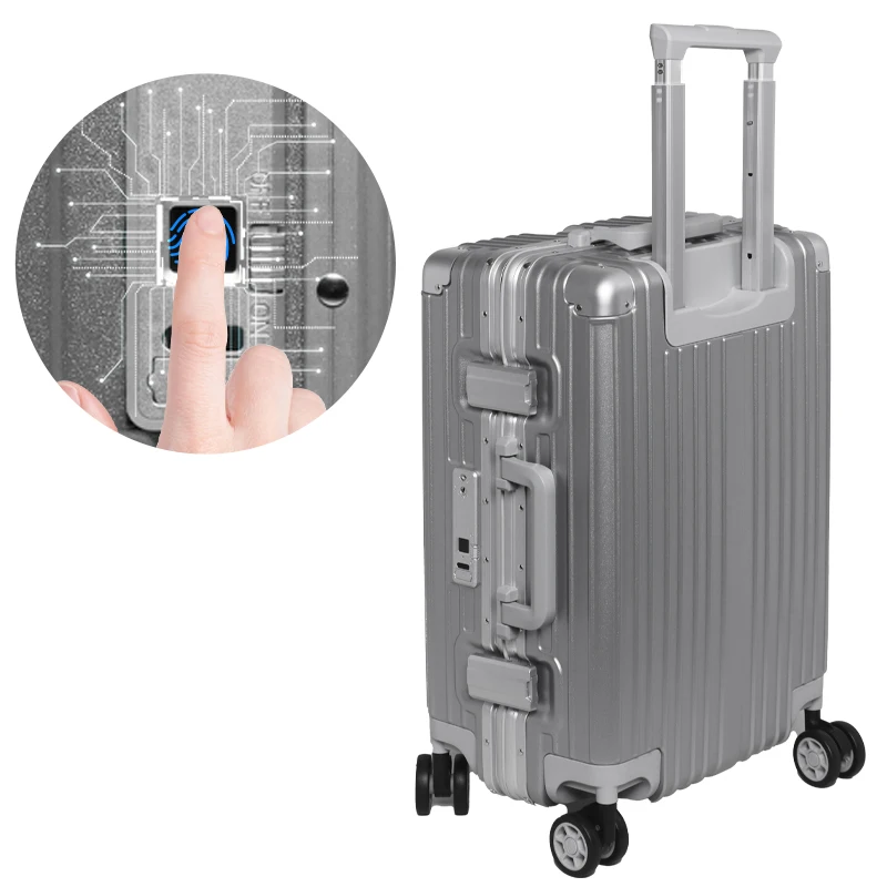 Fingerprint Lock Smart Travelling Luggage Pc Aluminum Carry On Travel ...