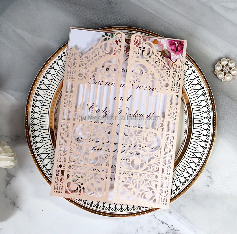 Multi Color Gate-open Laser Cut Fold Paper Invitation Cards For Wedding ...