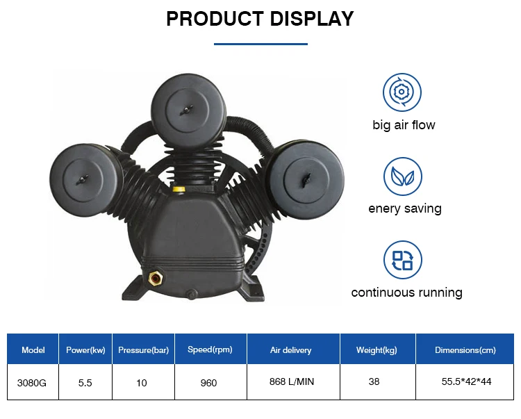 Heavy Duty Three Cylinder One Stage Cast Iron Piston Air Compressor ...