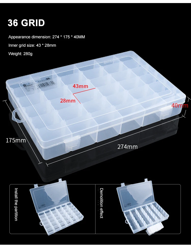Clear Divided Hinged Keyway Plastic Storage Organizer Box
