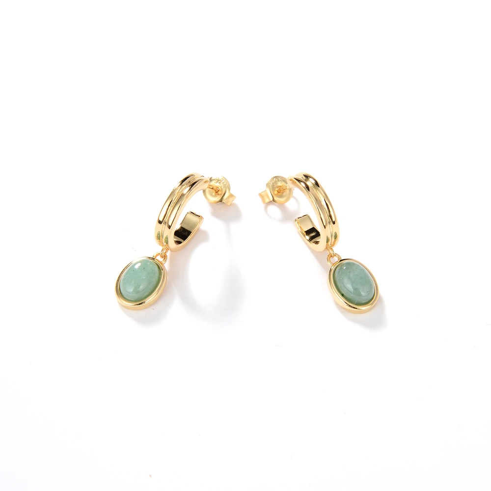 925 Sterling Silver 18K Gold Plated Fashion Jewelry Cc Aventurine Stud ...