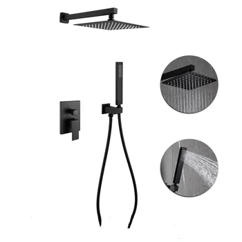 Big Square Black Fixed Shower Head With Rain Shower Concealed Mixer ...
