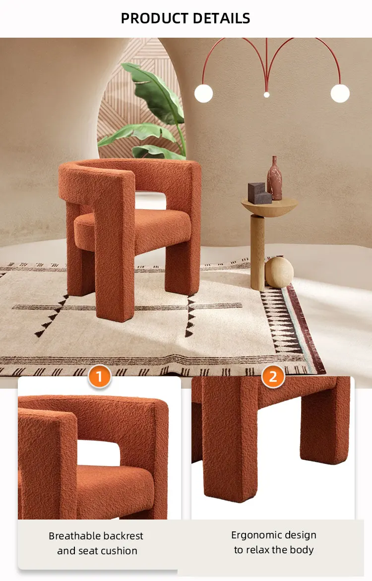 Modern Stylish U Shape Backrest Wide Seat Boucle Fabric Upholstered ...