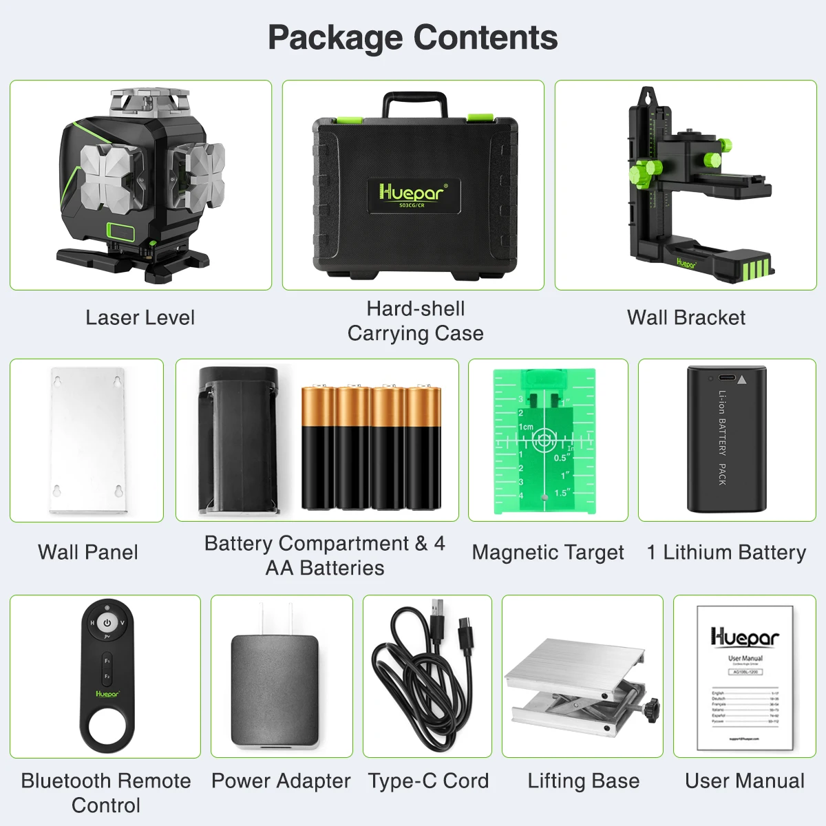 S04cg Huepar 4d Laser Level 16 Lines Self-leveling Lines Switching & Bt Technology Durable ...