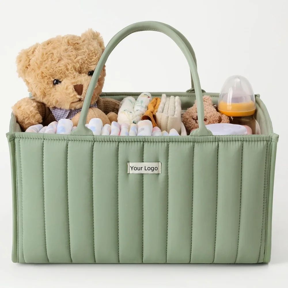 Sage Green Baby Diaper Caddy Organizer, Nursery Storage Basket for ...