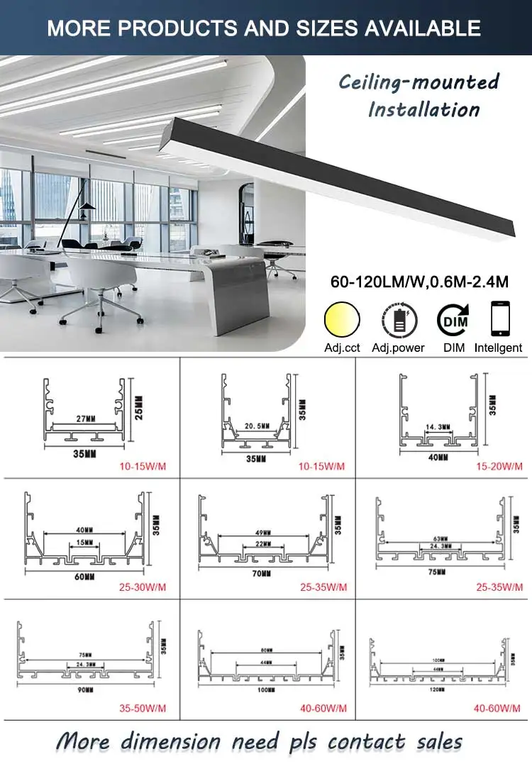24 Inch LED Batten Linear Light Fixtures Surface-Mounted Dimmable 0/1 ...