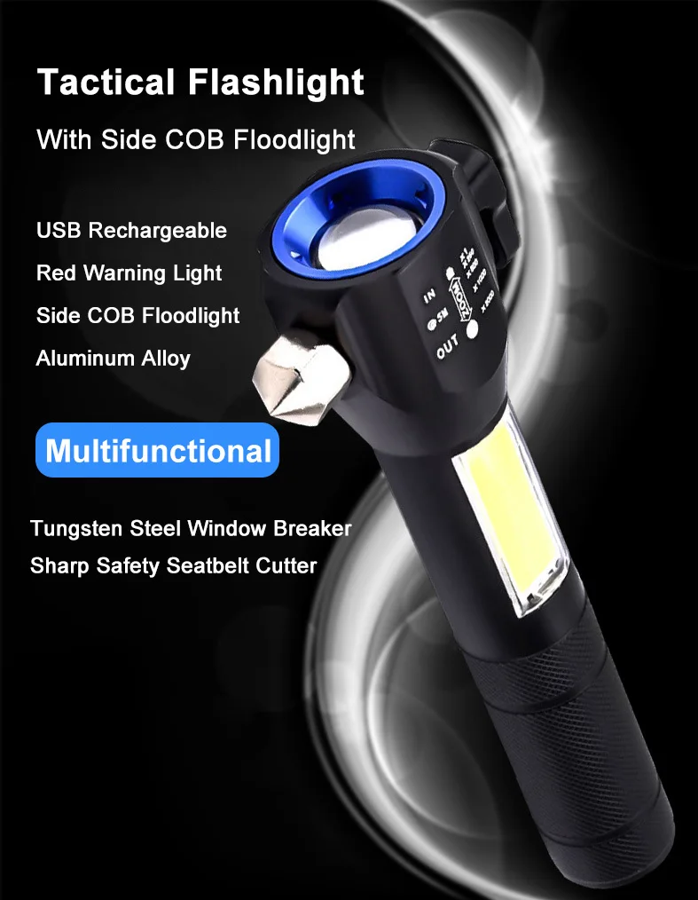 Multi-function Rechargeable COB LED Flashlight - Safety & Emergency