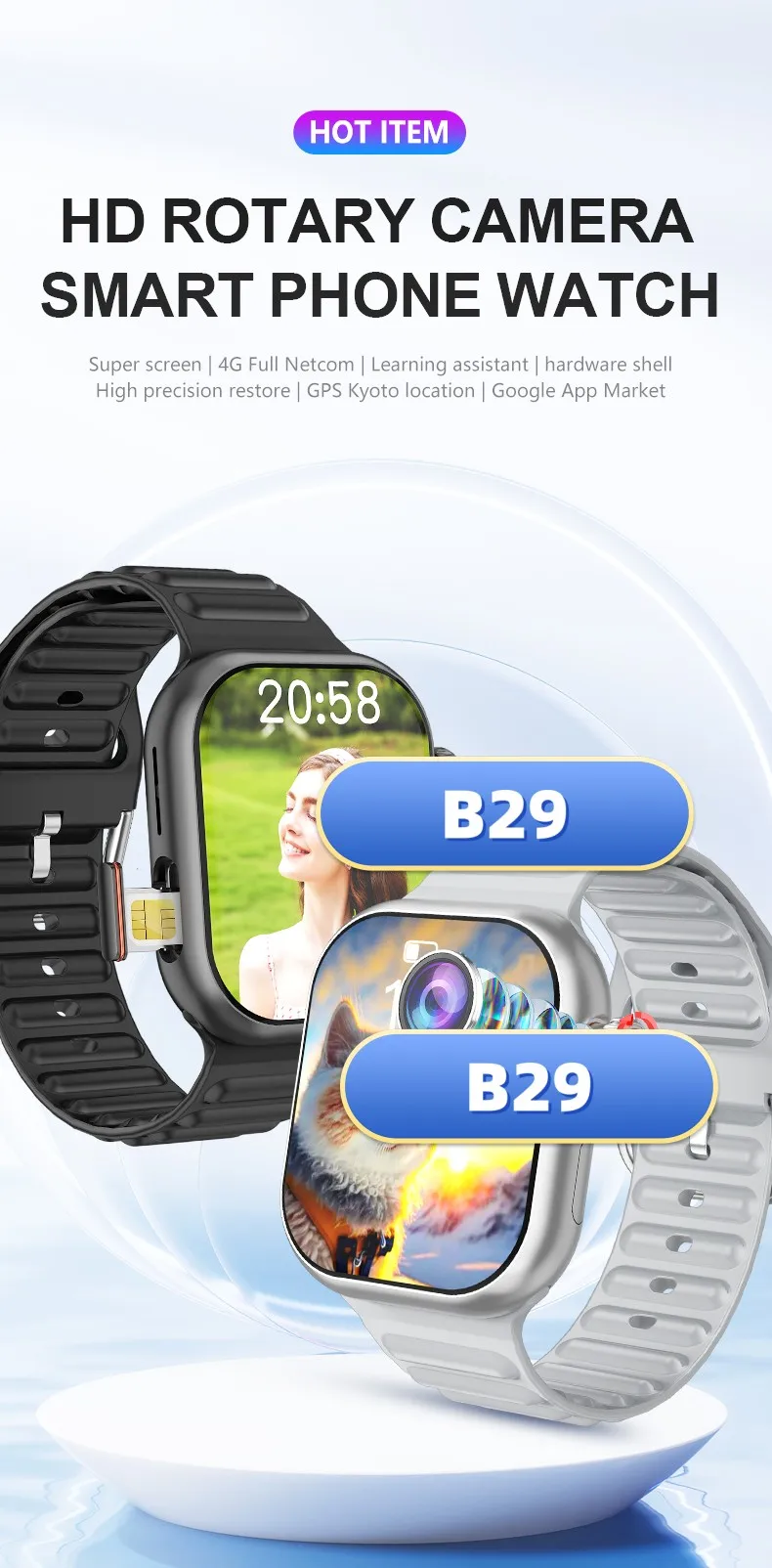 B29 Android Smartwatch - 4G Netcom Sim Card Chip Ultra HD Camera