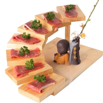 Japanese Wood Sushi Serving Tray Creative Rotating Steps Stairs Meat ...