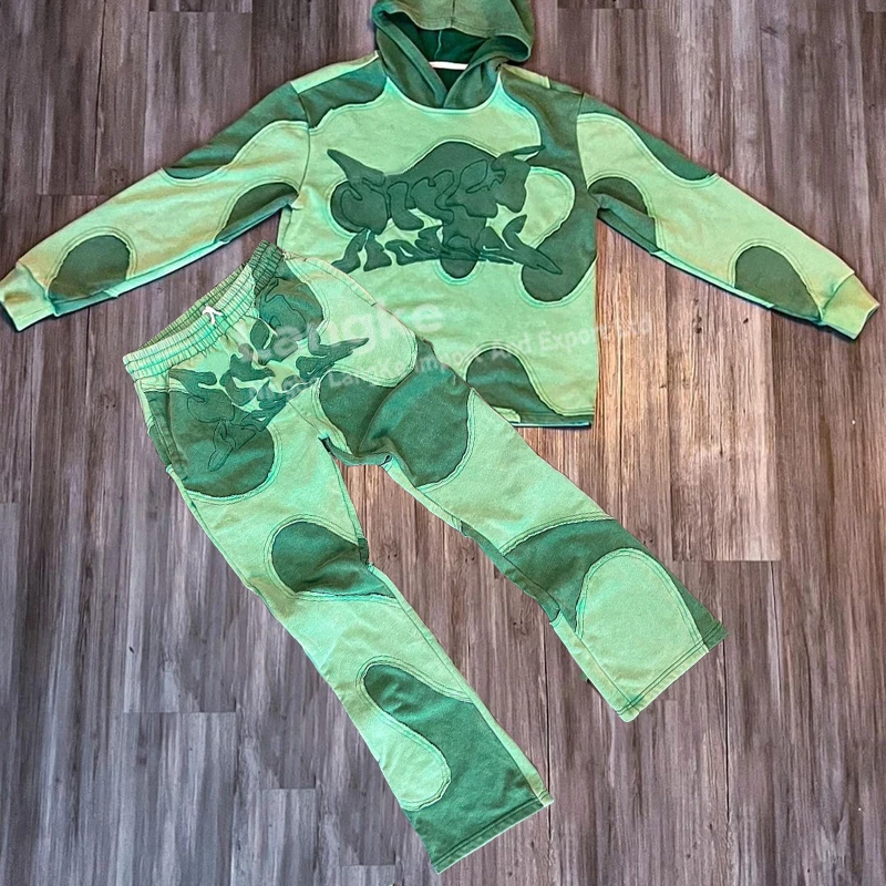 Custom Unisex Tracksuits Patchwork Distressed Embroidery Applique ...