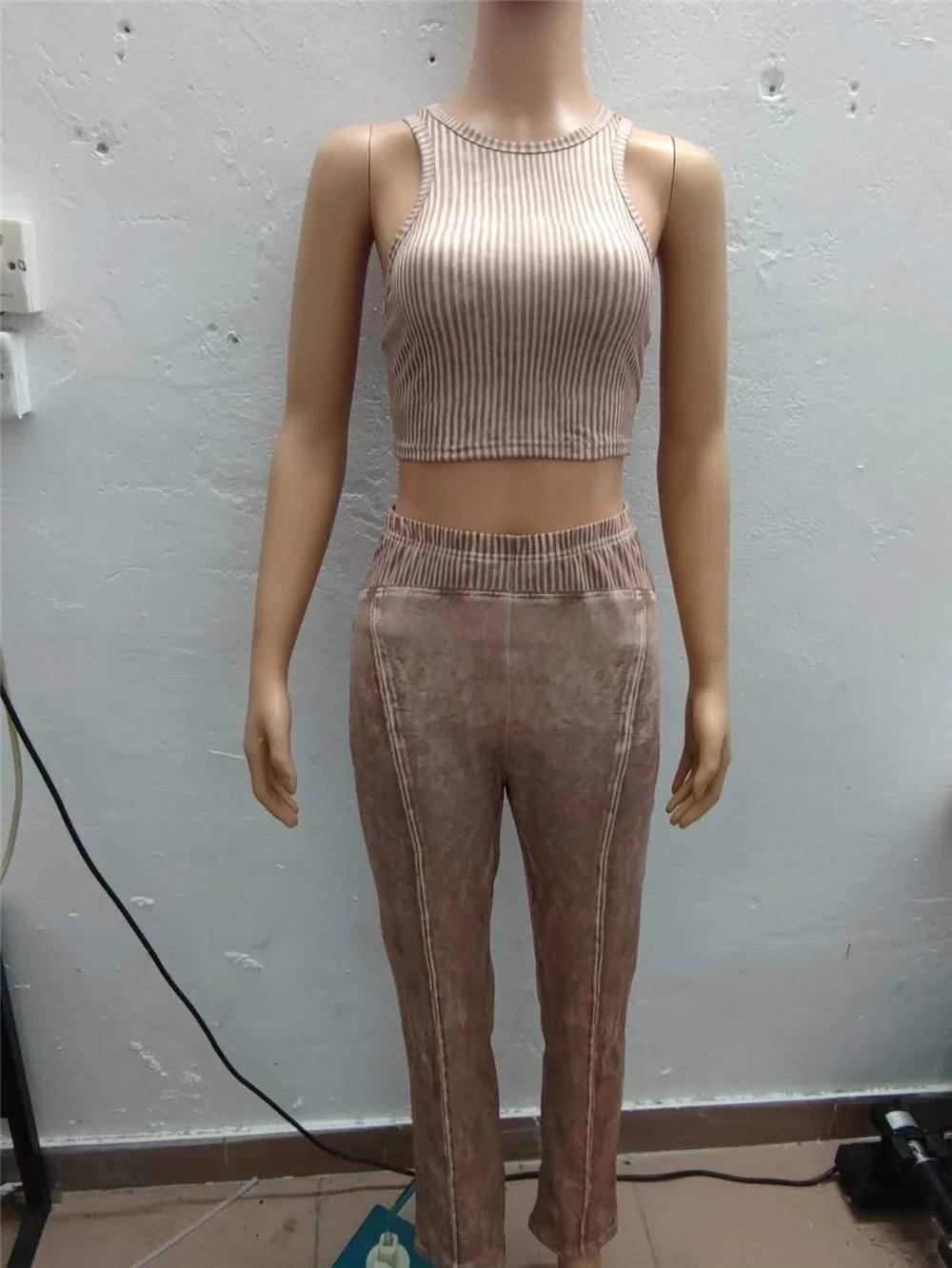 Zhezhe Xs Women Clothing Summer Solid Color Two Piece Pants Set Sport ...