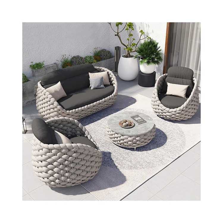 AJUNION Rope Woven Outdoor Sofa Set Furniture Balcony Villa Lounge Sofa ...