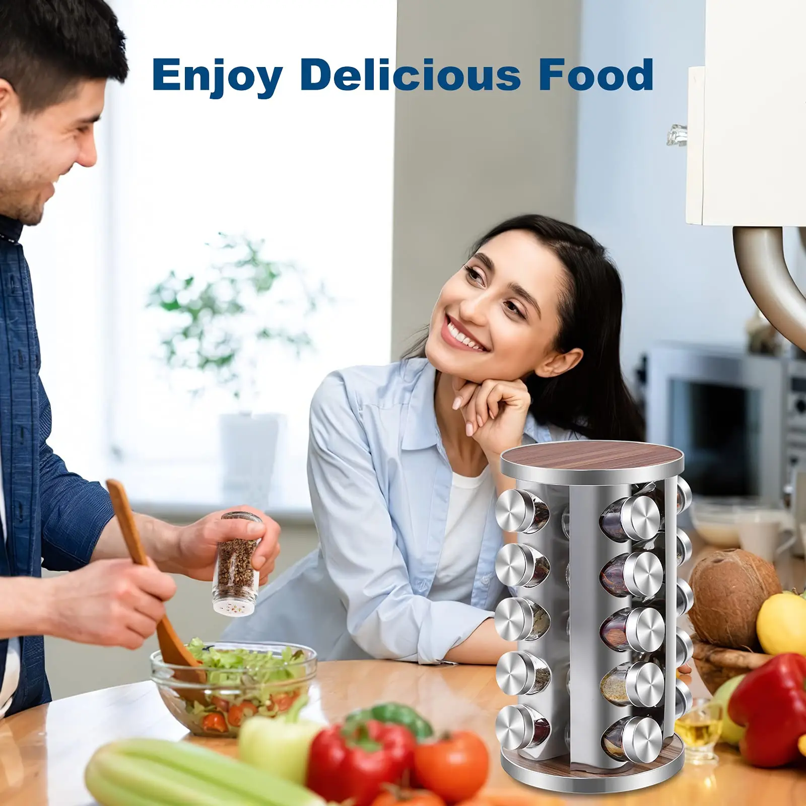 8/12/16/20 Pcs Revolving Spice Bottle Rack With Stand Holder Rotary ...