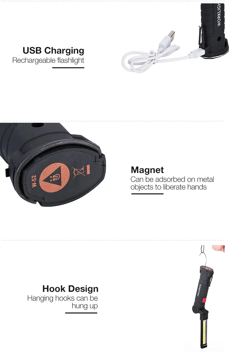 Foldable LED Rechargeable Flashlight - USB & Magnet