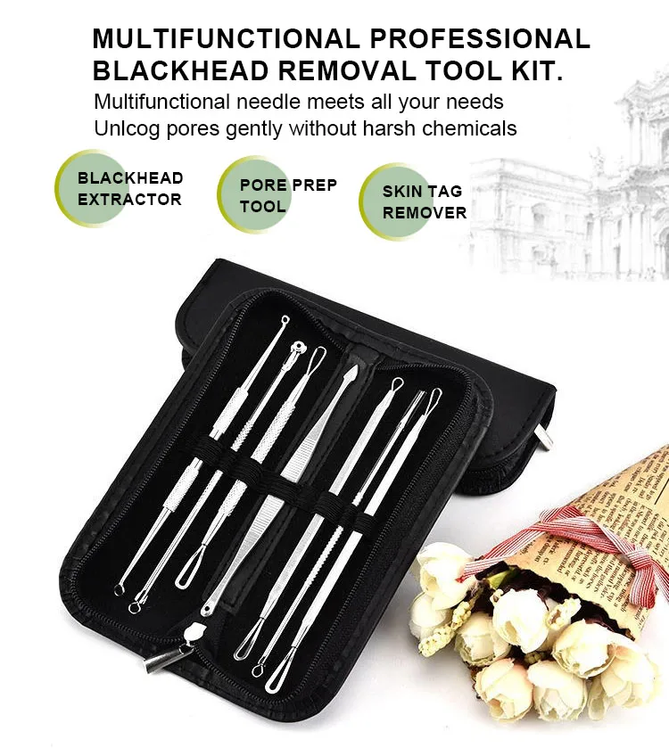 Professional Zit Whitehead Popper Pimple Extractor Tools Set 7pcs ...