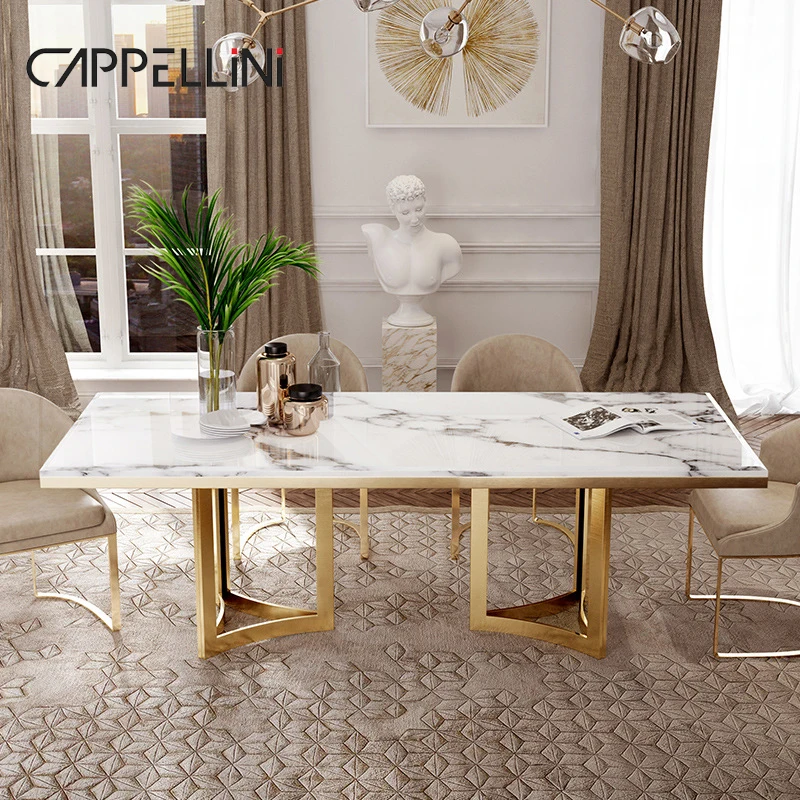 Modern Luxury Rectangular Gold Dinning Table Set 6 Seater 4 Chairs ...