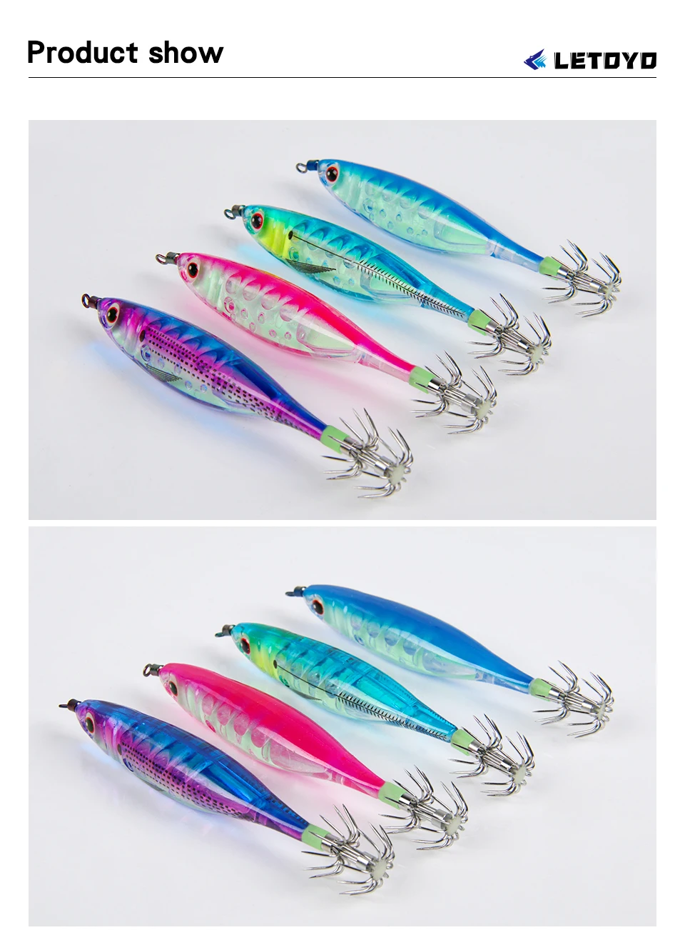 LETOYO Luminous Squid Jig ULTRA BAIT Crystal Squid Jig Shrimp Lure 10cm 9.5g Internal Glow-in ...