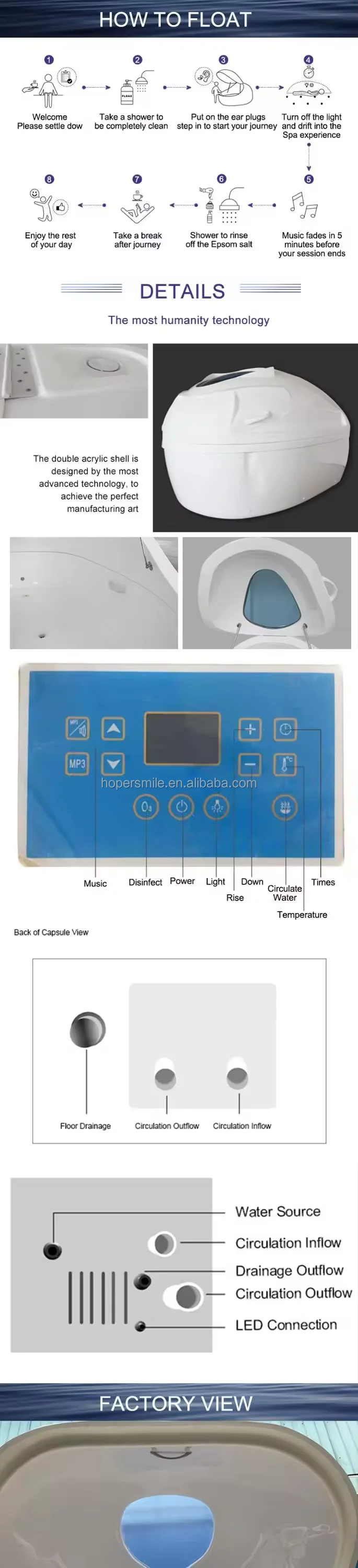 Floating Water Spa Bed with Isolation Float Tank Massage Belt Body ...