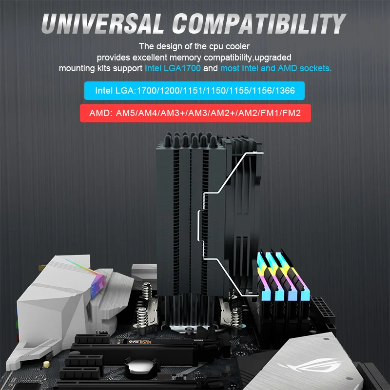 Snowman 6 Heat Pipe RGB CPU Cooler 4 Pin PWM Computer Super Quiet CPU ...