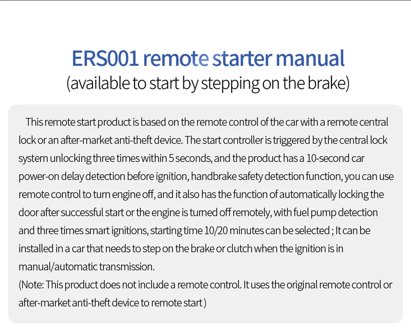 Universal Remote Starter Kit for Key Start Vehicles
