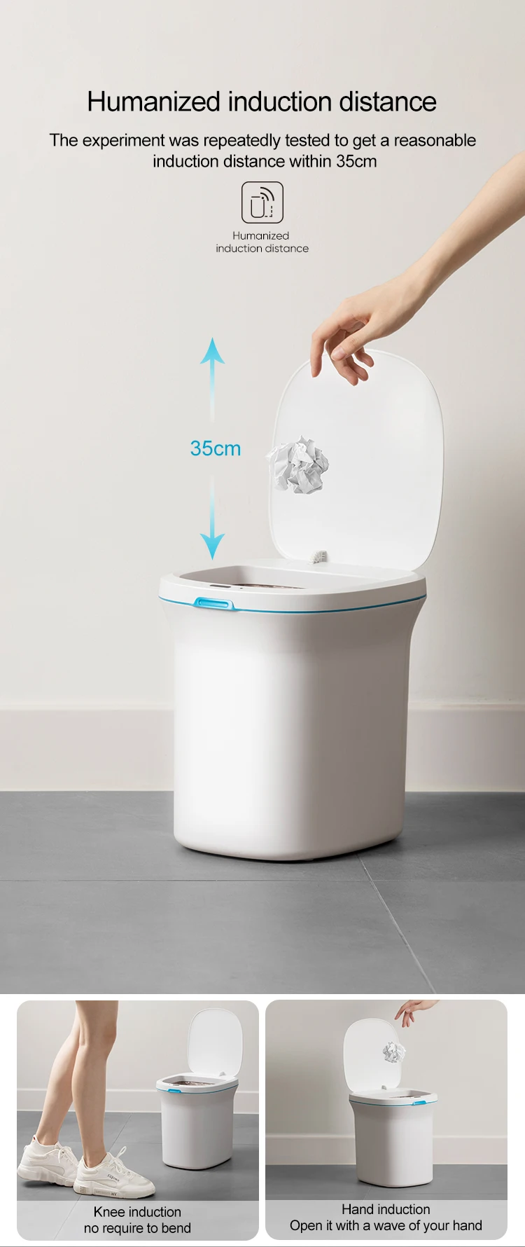 Large Smart ABS Automatic Kitchen Trash Can Touchless Vacuum Indoor Bin ...