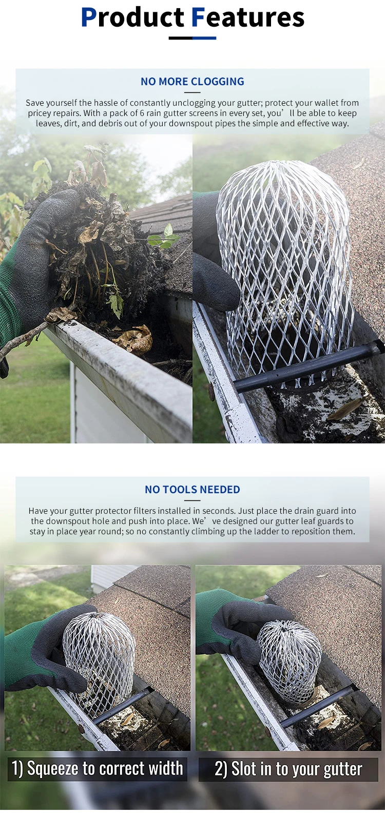 Gutter Guard Strainer 3 Inch Mesh Gutter Downspout Guard for Leaf and ...