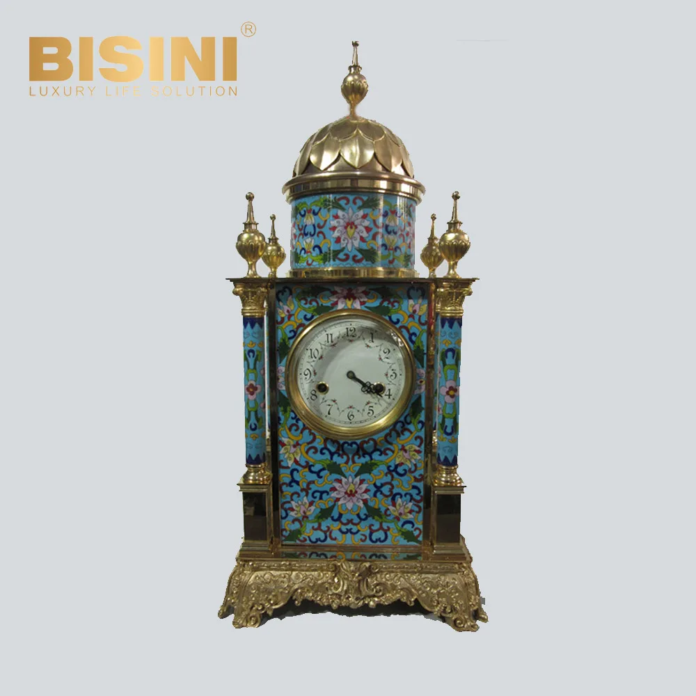 Luxury Round Cloisonne Table Clock with Pendulum - Exquisite Floral ...