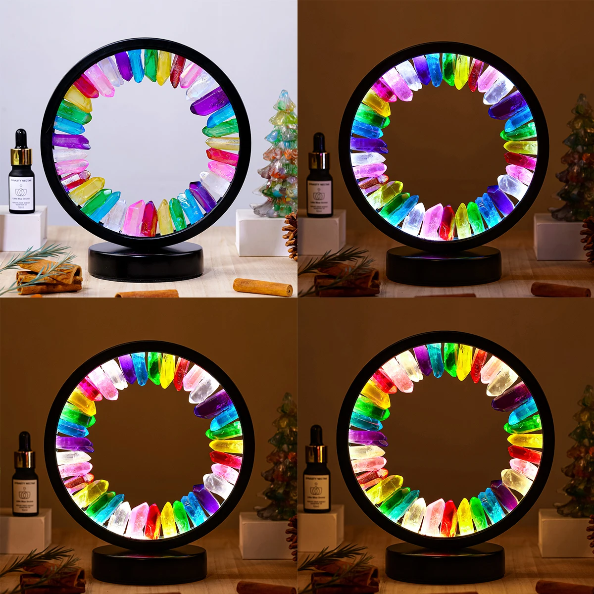 Aura Rainbow Single Crystal Round Lamp - Natural Healing