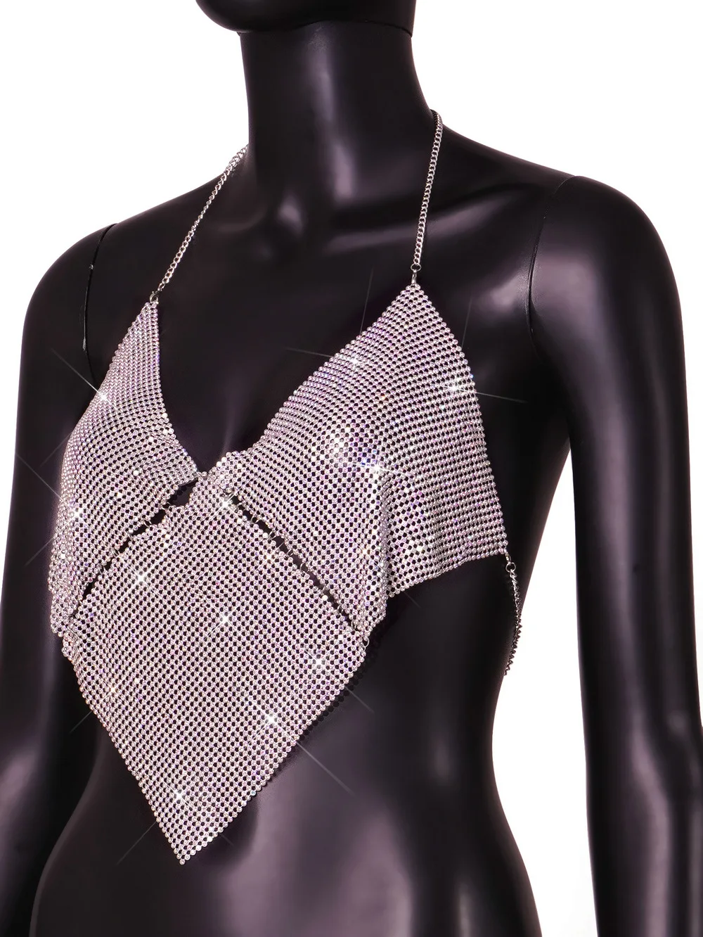 Ladies Silver Clubwear Tops - Party Girl V Neck Sequins
