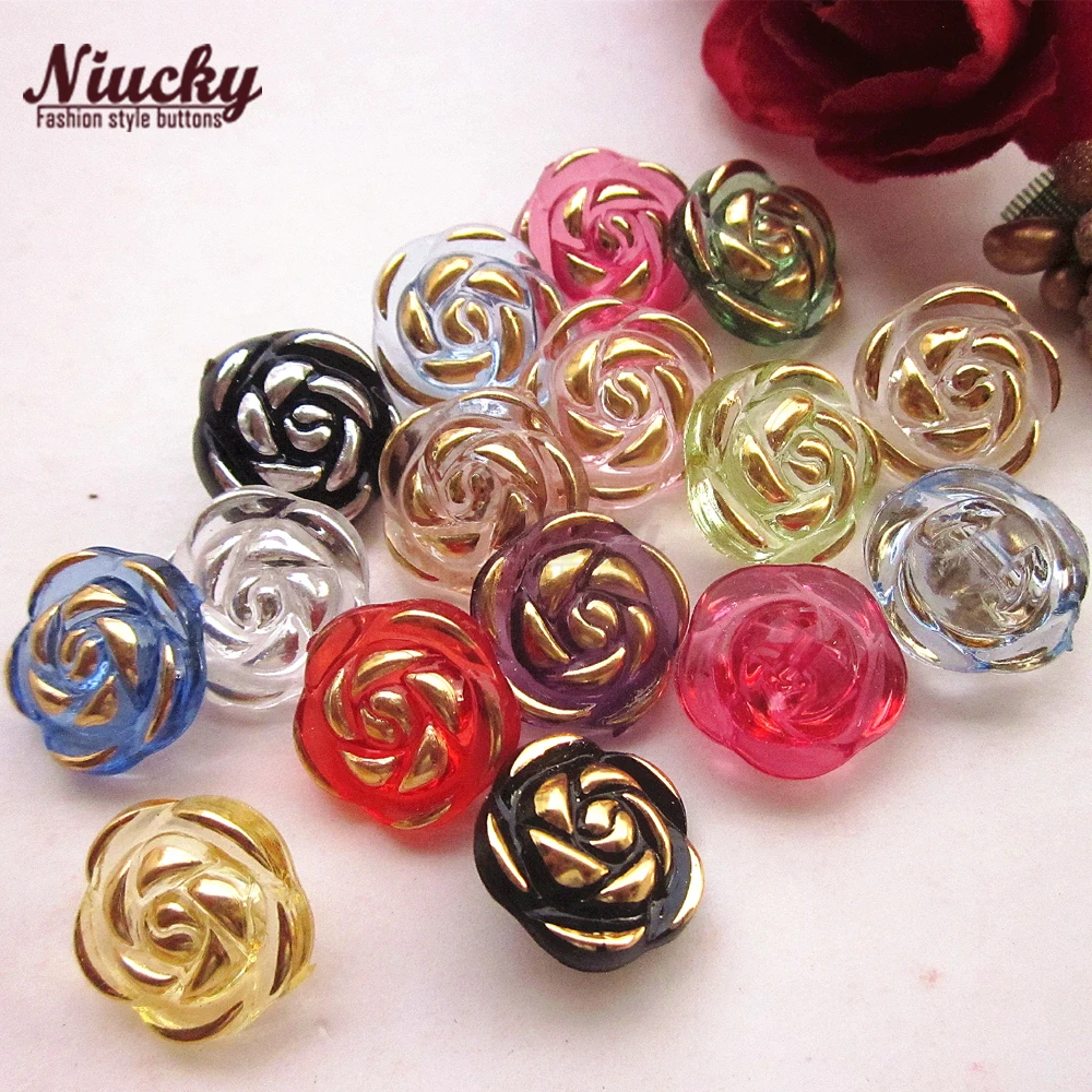 13mm Gold / Silver Edge Colorful Rose Buttons for Sewing Classic Candy ...