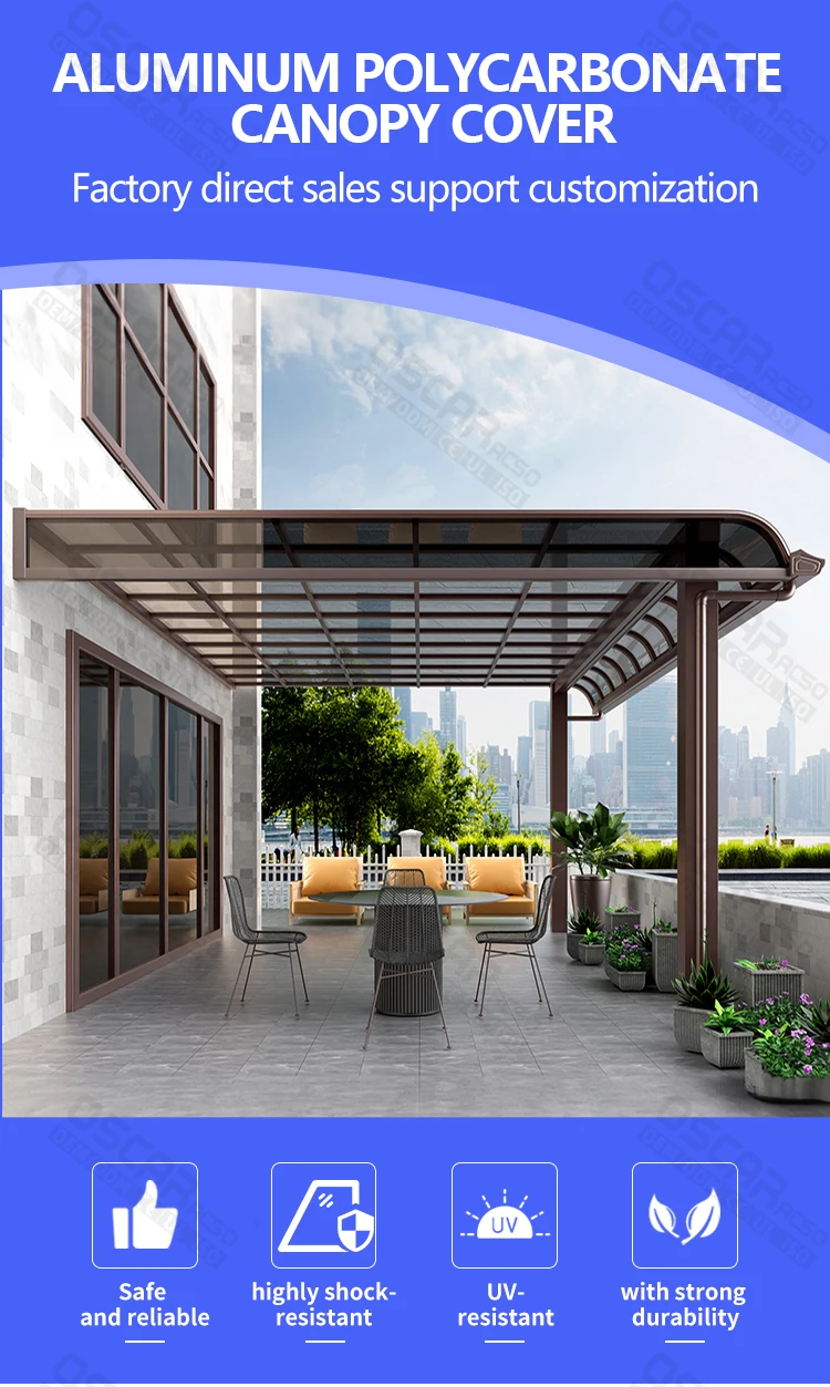 Sun Protection Canopy Outdoor Shade Aluminum Roof Terrace Garden Patio ...