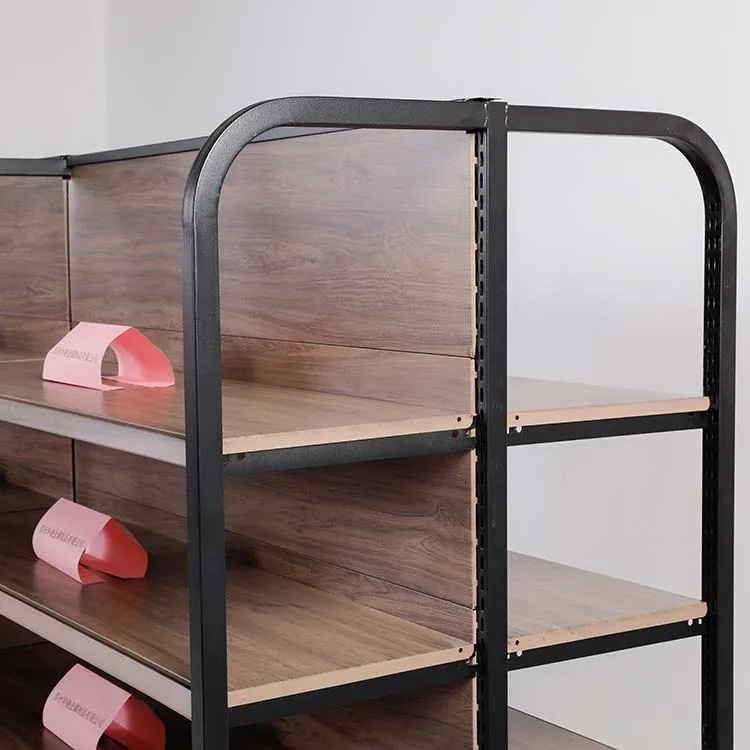 4 Column Vintage Brown Wood Pattern Printed Steel Grocery Shelves Metal ...