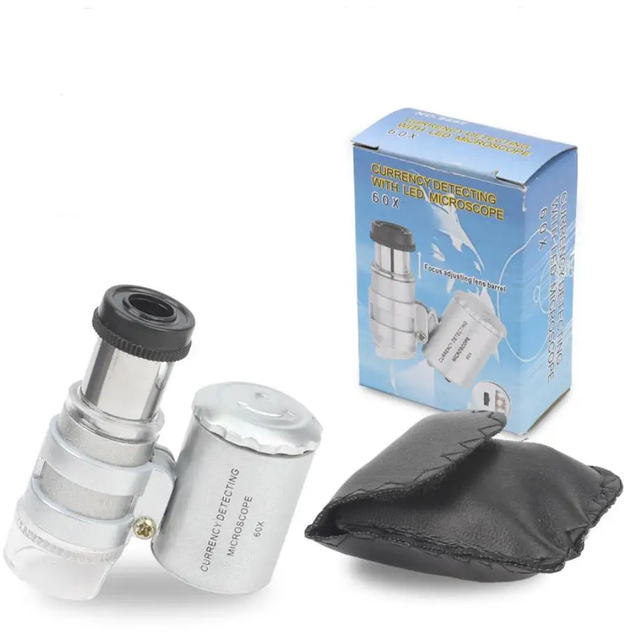 Portable Mini 60x Microscope Magnifying Glass With Led Light Pocket ...
