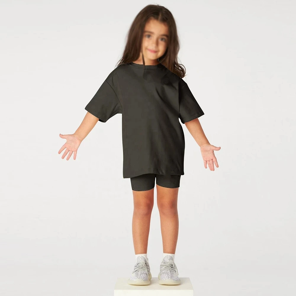 Custom Streetwear Casual Two Piece Set Kids Biker Shorts Legging Tshirt ...