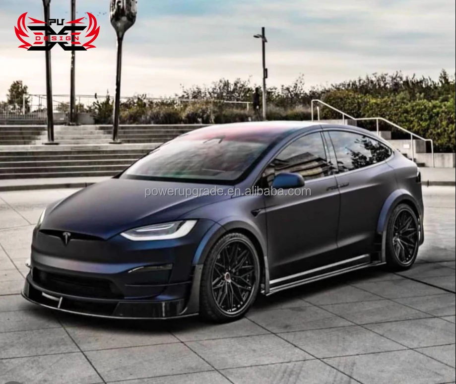 For Tesla Model X Plaid Body Kit Carbon Fiber Front Lip Side Skirts ...