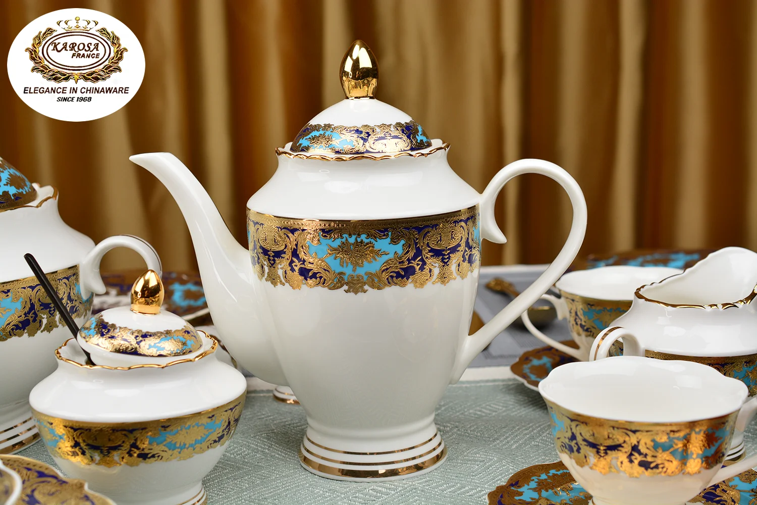 Karosa Design 98 Pcs Bone China Dinnerware Set - Luxury Embossed Gold ...