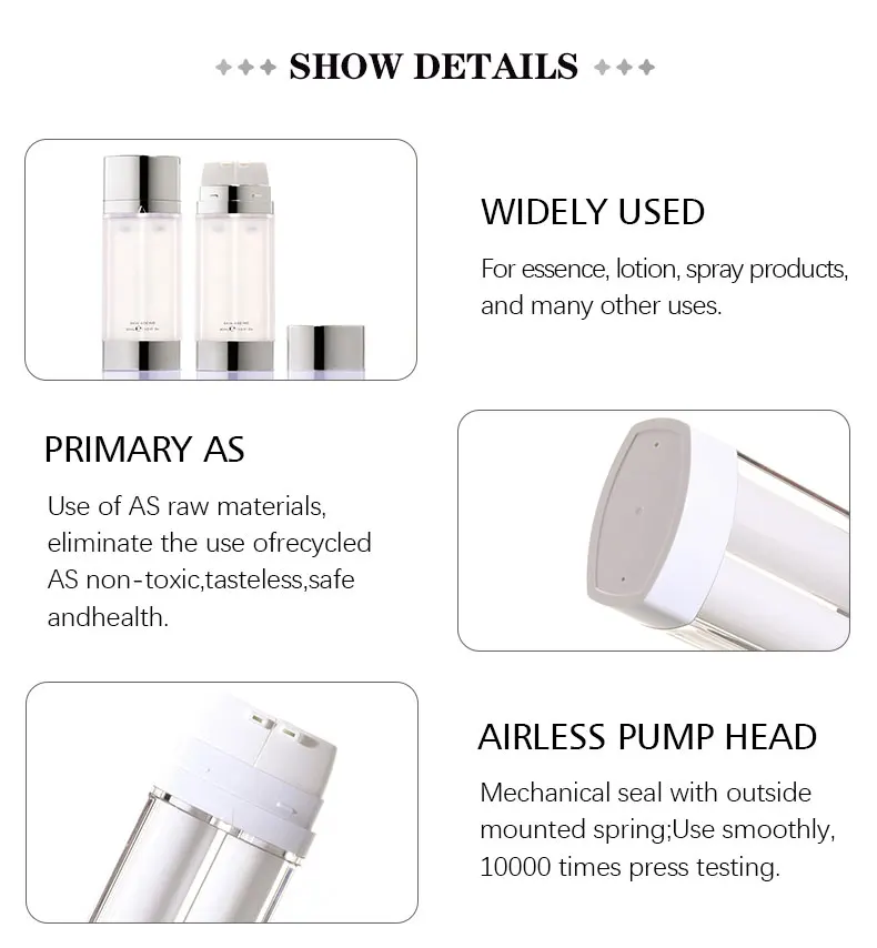 Airless Cosmetic Pump Bottle - Dual Chamber 15ML*2