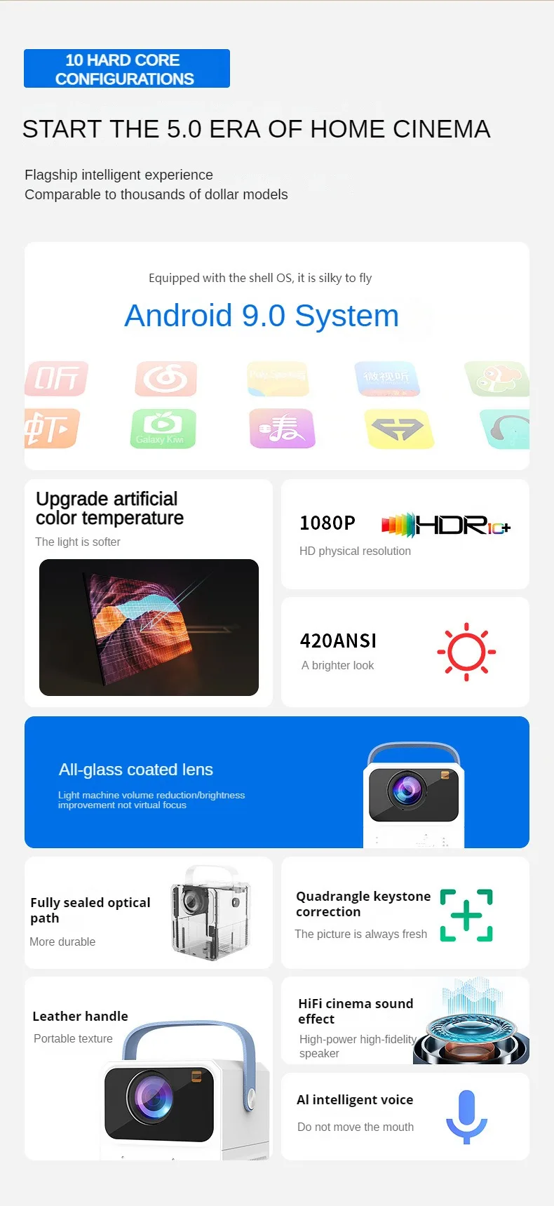 Yundoo 2022 New Cy300 4k Mini Projector 1080p Smart Android Wifi Bt ...