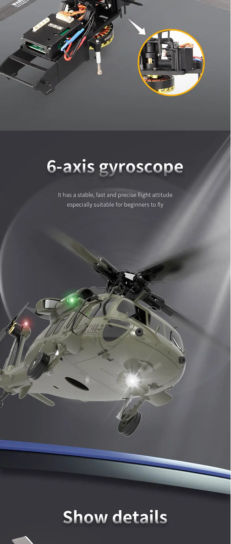F09 RC Helicopter UH60-Black Hawk 1:47 Scale, 6 Channels Remote Control ...
