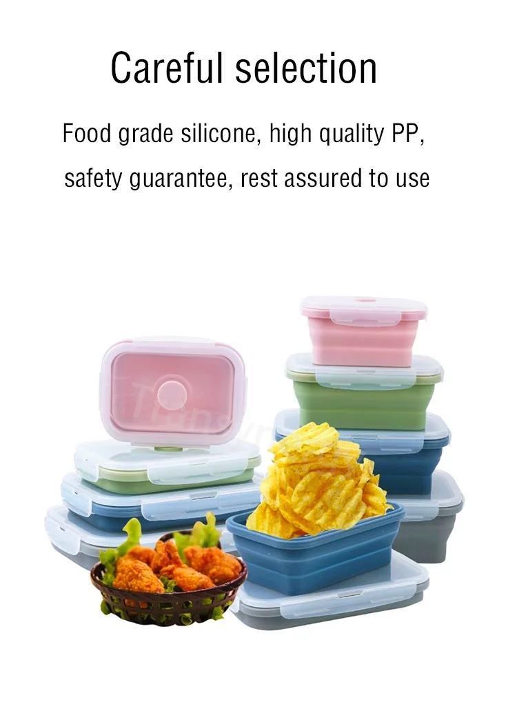Set of 4 Foldable Reusable Food Grade Silicone Food Bento Lunch Box ...