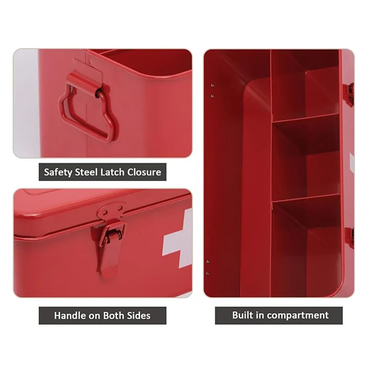 Durable Metal Storage Tin Trauma Box Medical First Aid Box with Safety ...