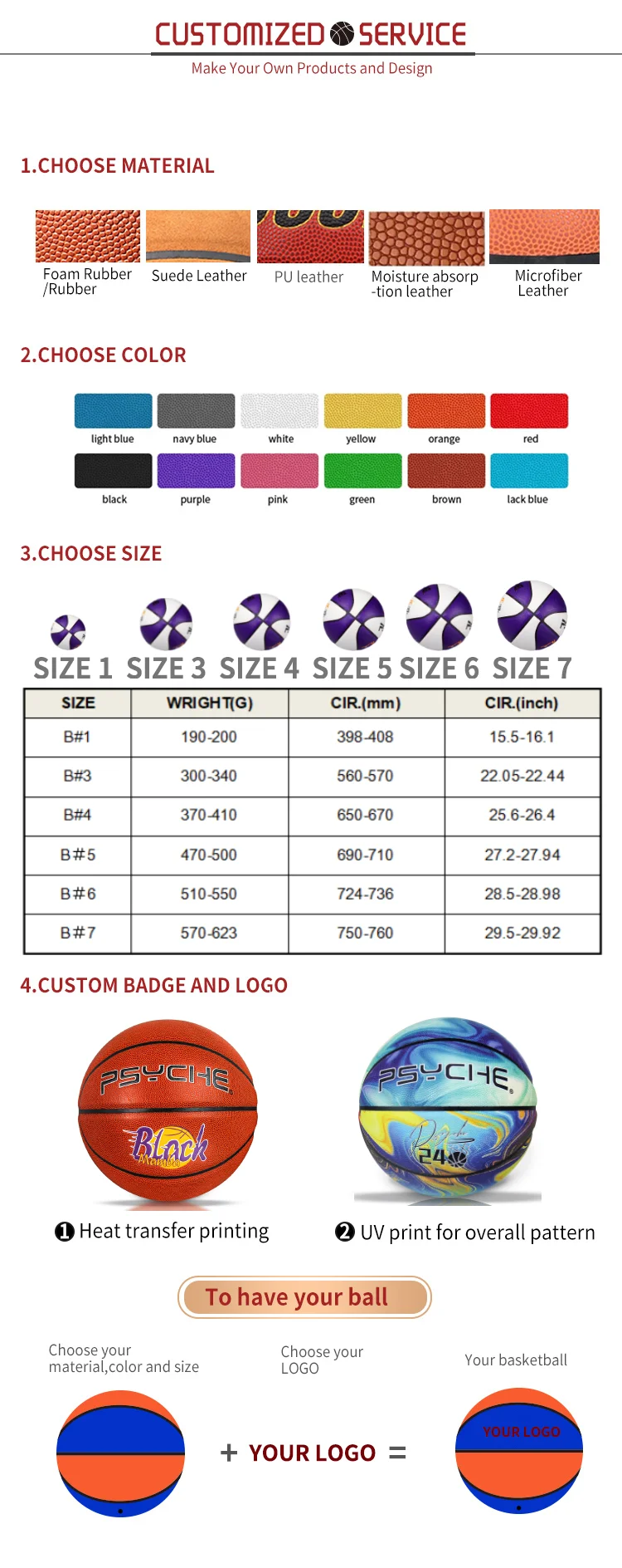 Customized Microfiber Basketball - Size 7, Genuine Leather