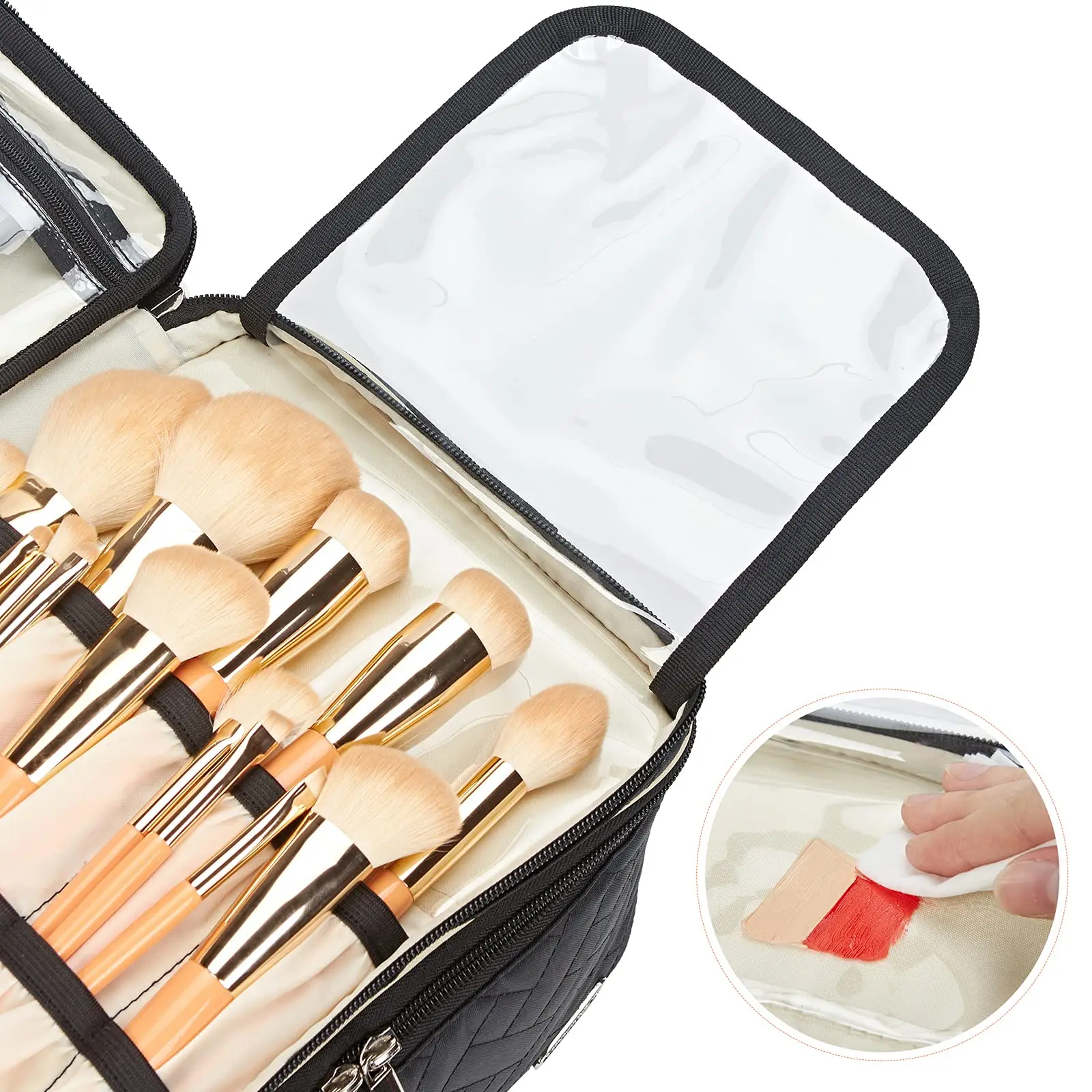 Black Cosmetic Bag Makeup Organizer Corduroy Make-up Travel Storage Box ...
