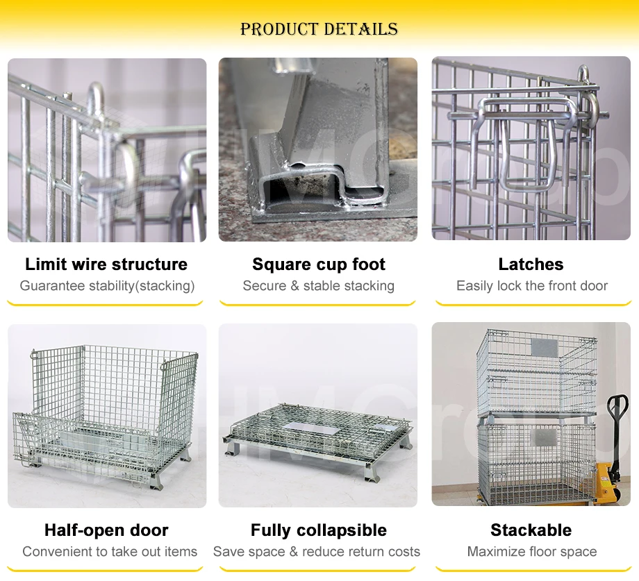 Collapsible Stackable Durability Metal Mesh Cage Industrial Storage ...