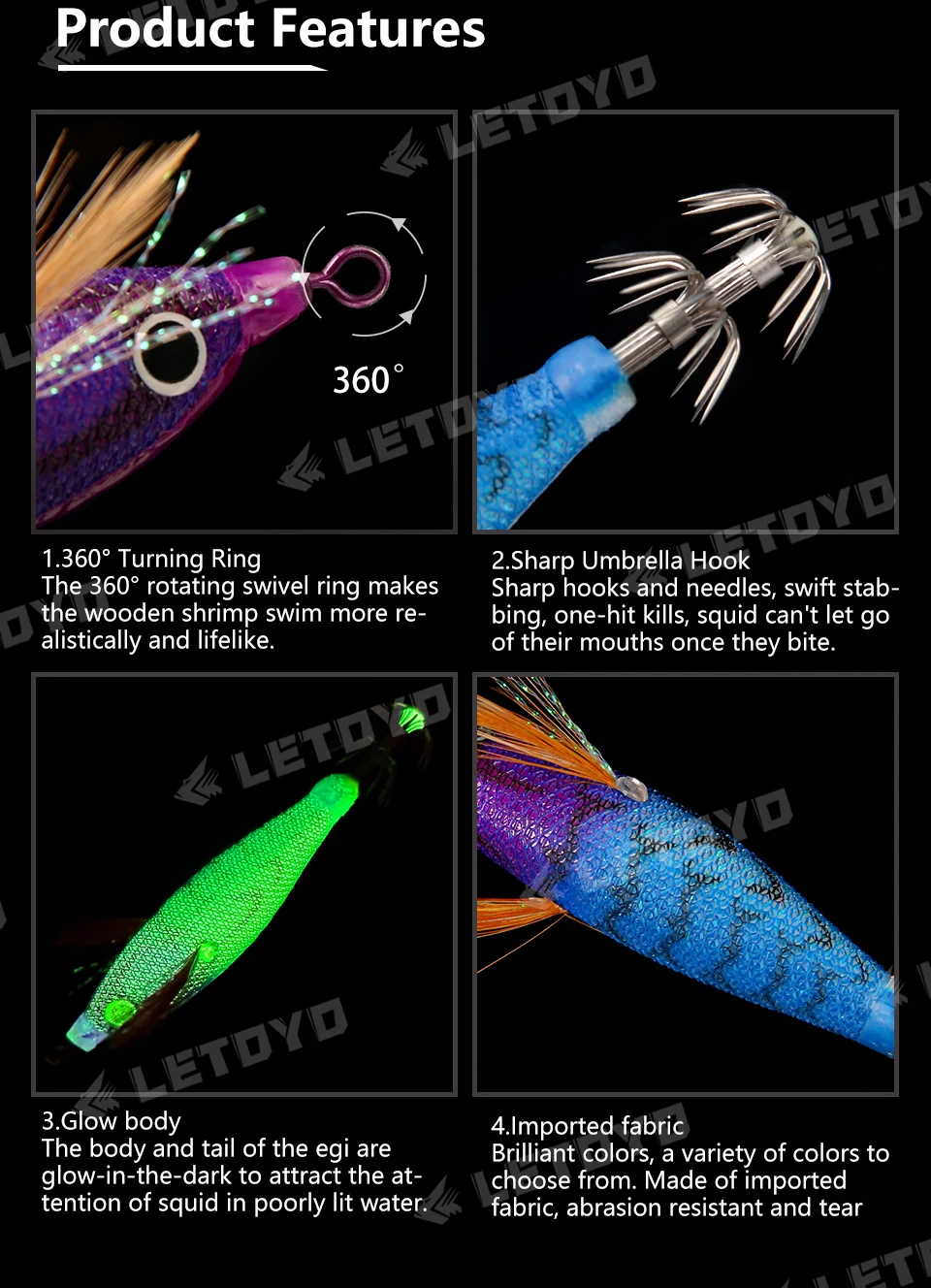 LETOYO Glow Floating Sutte 5.5g/80mm Luminous Jig for Squid With Sharp Umbrella Hook Mini Shrimp ...