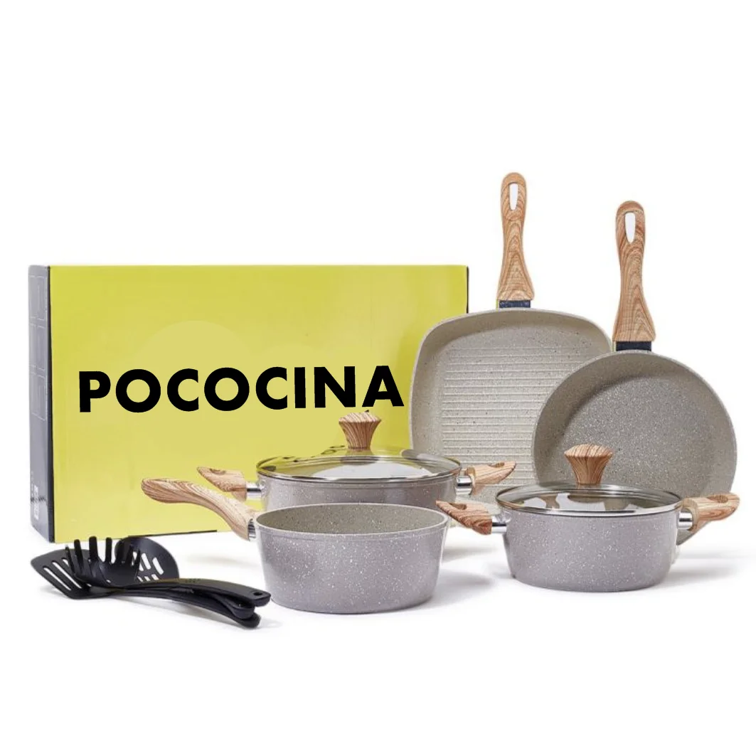 Beige Color Forged Aluminum Non-stick Marble Cookware Set Includes 4pcs ...