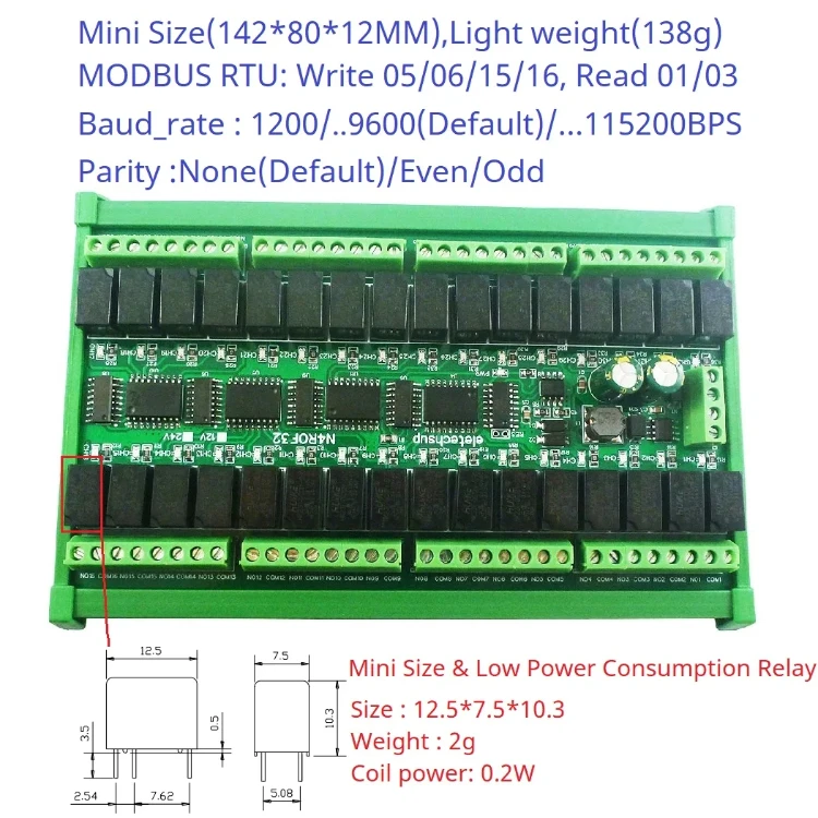 Mini Size 32CH RS485 Relay Modbus Rtu PLC IO Expansion Module 2A Low ...