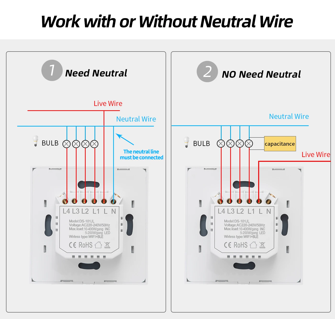 2023 Smart Home Automation System Electrical Switches Smart Switch With No Neutral Wire Wifi ...