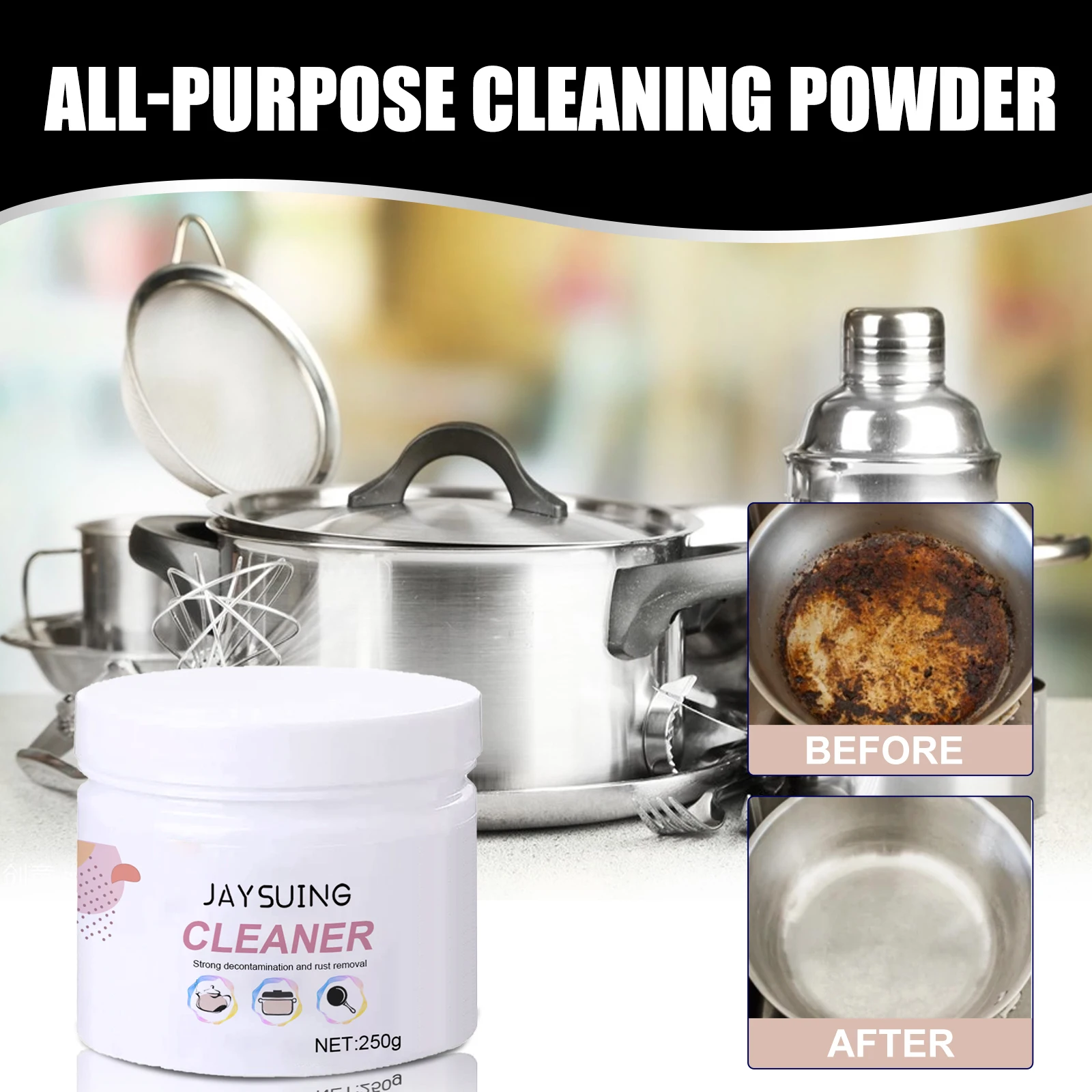 Stainless Steel Cleaning Powder Home Pot Bottom Burnt Rust Removal ...