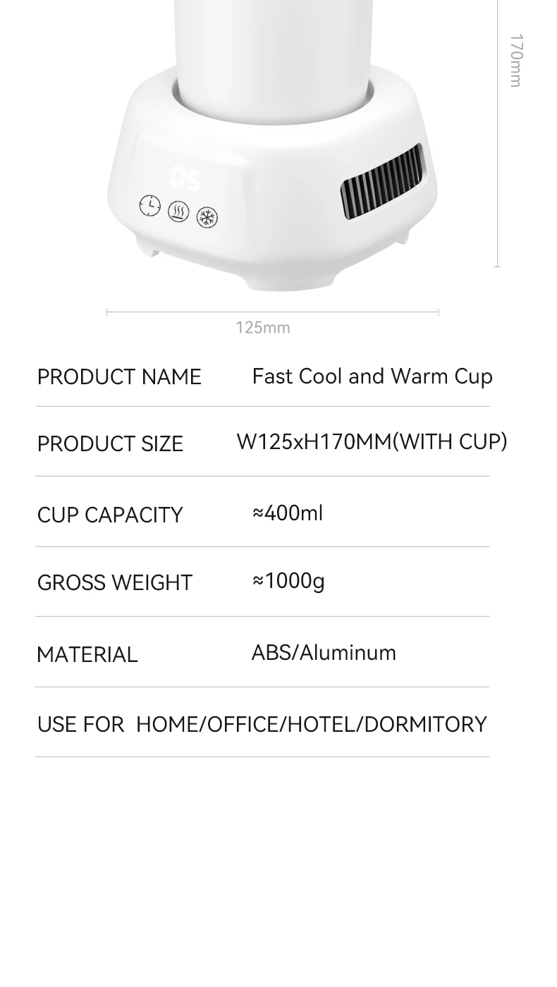 Fast Cooler and Warmer Cup - Portable Thermoelectric Solution